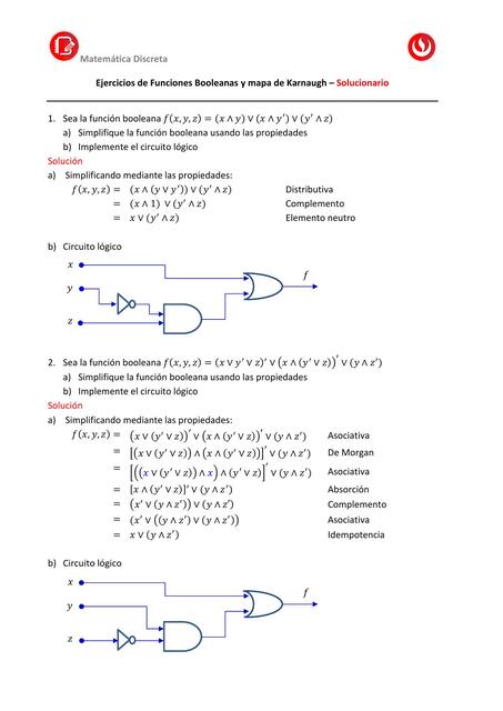 Ejercicios de Funciones booleanas y mapa de karnaugh | Ricardo Andree ...