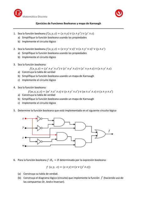 Ejercicios de Funciones Booleanas y Mapa de Karmaugh | Ricardo Andree | uDocz