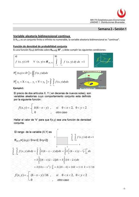 Variable aleatoria bidimensional continua | HECMolina | uDocz