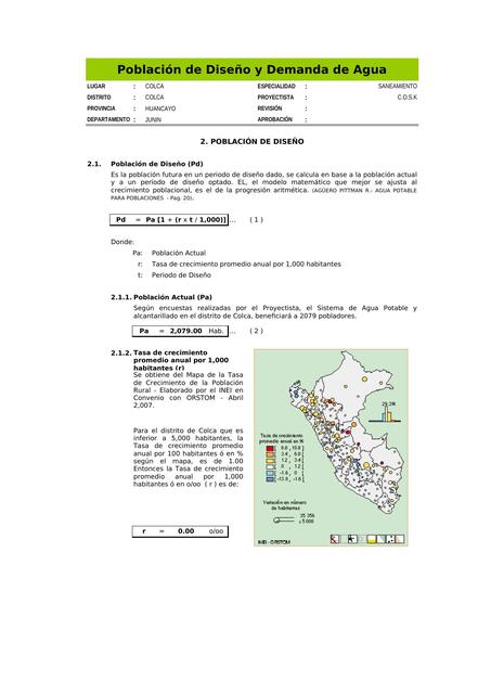 Poblacion de diseño y demanda de agua | Jean Saenz | uDocz