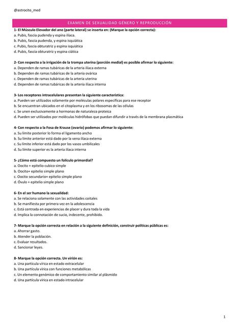 EXAMEN de Sexualidad Género y Reproducción 2 | astrocito_med | uDocz