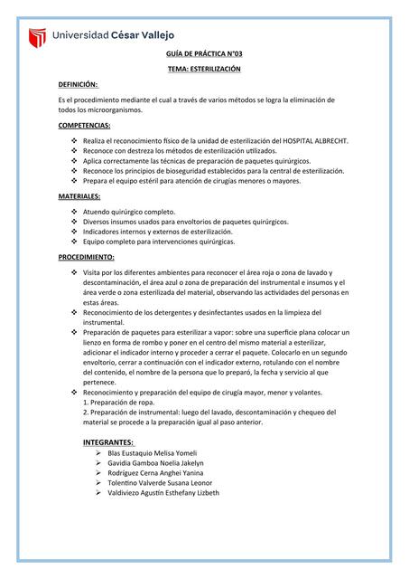 Esterilización | DAYLIN IBETH RODRIGUEZ ASCATE | uDocz