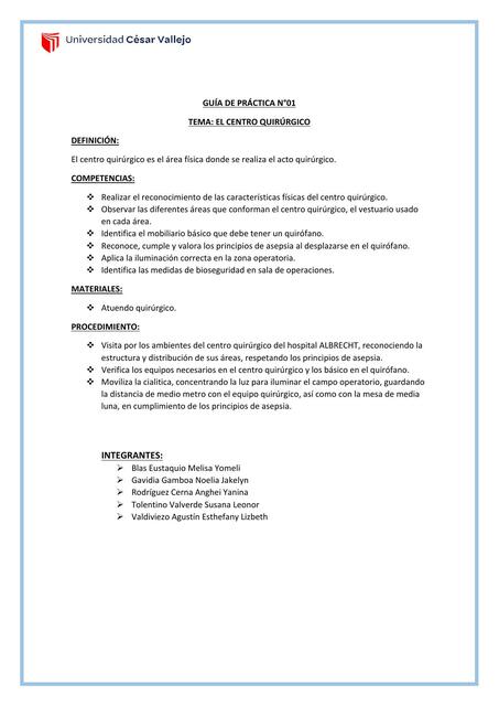 El Centro Quirúrgico | DAYLIN IBETH RODRIGUEZ ASCATE | uDocz