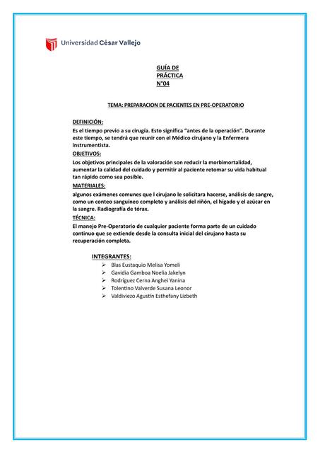 Preparación de pacientes en pre-operatorio | DAYLIN IBETH RODRIGUEZ ...