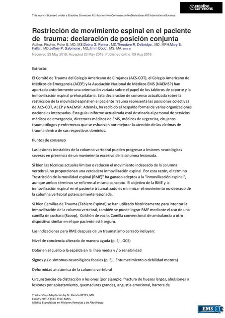 Restricción de movimiento espinal en el paciente de trauma | Claudio ...