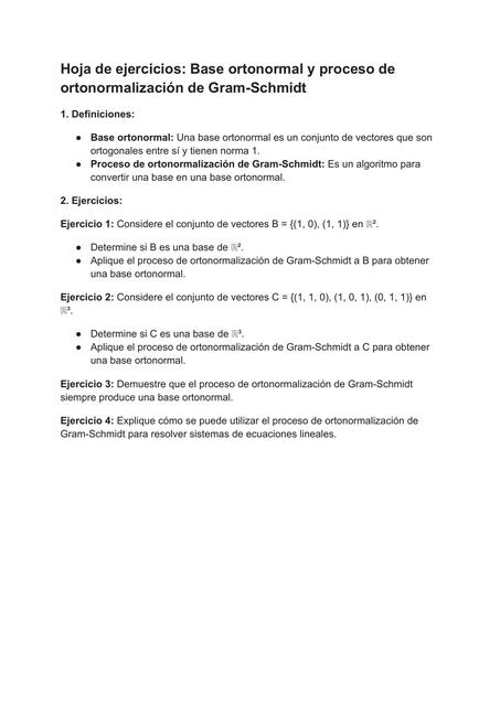 Hoja de Ejercicios: Base Ortonormal y Proceso de Ortonormalización de ...