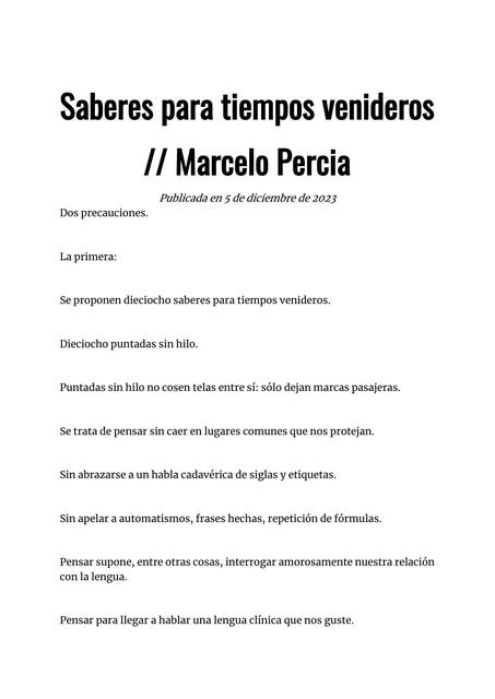 Saberes para tiempos venideros Marcelo Percia | Patricia Ferrini | uDocz