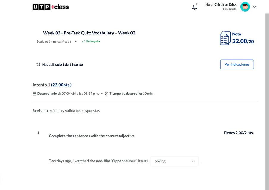 Week 02 Pre Task Quiz Vocabulary | Cristhian Erick Marca Pacheco | uDocz