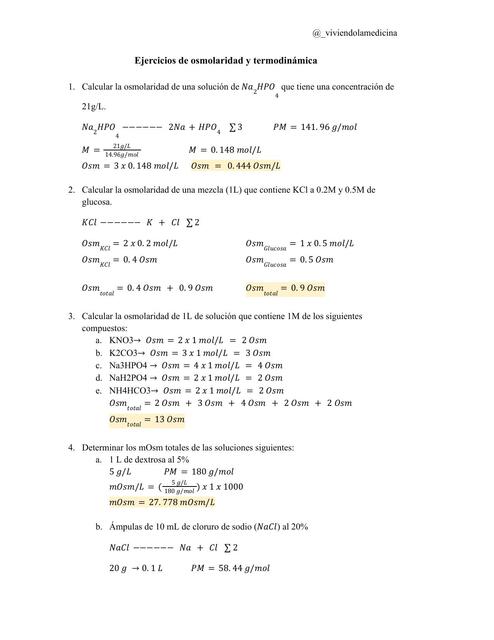 Ejercicios de osmolaridad y termodinámica | Viviendo la medicina | uDocz