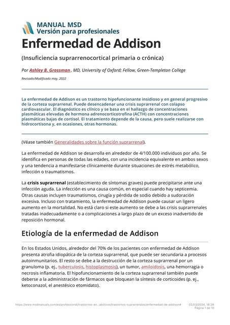 Enfermedad de Addison | Isabela Pioch Gerolin | uDocz