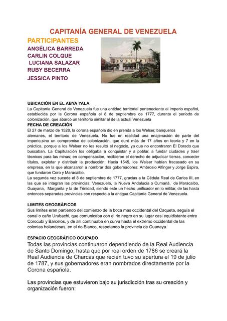 Capitanía General de Venezuela | ANGELICA SARAI BARREDA CLAVIJO | uDocz