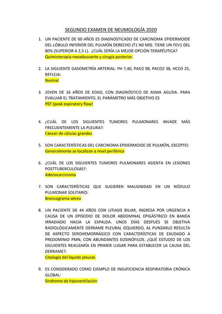 EXAMEN NEUMOLOGÍA | Futuro Doctor | uDocz