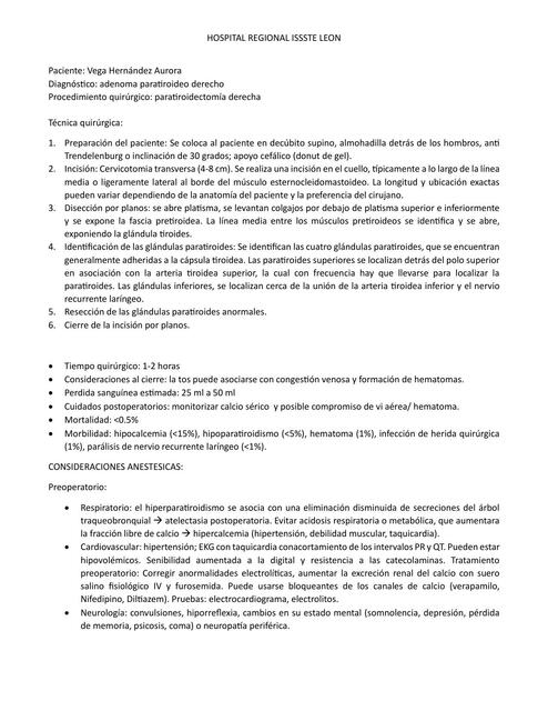 Procedimiento Quirúrgico: Paratiroidectomía Derecha | Yolanda Godínez ...