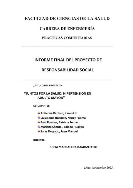 Informe Final del Proyecto de Responsabilidad Social | Juan Salas | uDocz