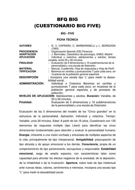 Cuestionario big five | Darlene Zs | uDocz