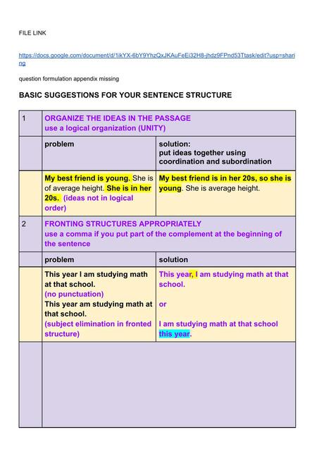 Basic suggestions for your sentence structure | Gemita | uDocz