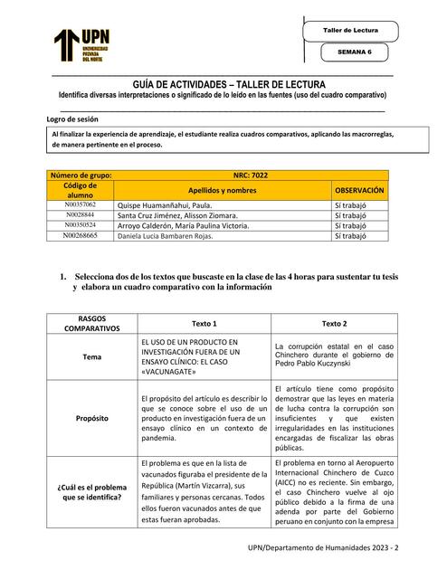 Guía de Actividades- Taller de Lectura | Paula | uDocz