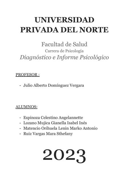 Diagnóstico E Informe Psicológico Gianella Udocz 0741