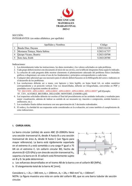 Mecánica de Materiales- Trabajo Final | Dayana | uDocz