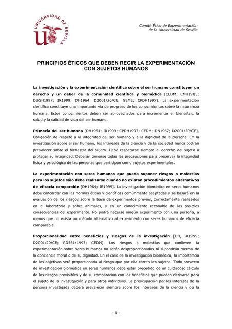 Principios Éticos que Deben Regir la Experimentación con Sujetos ...