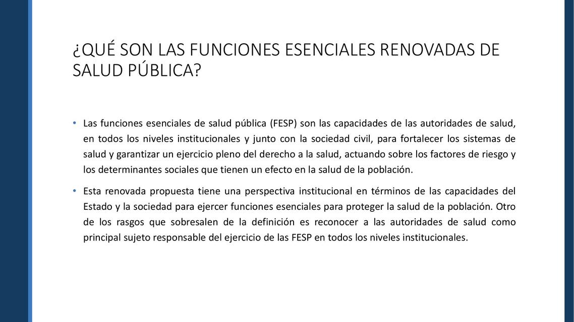 ¿Qué son las funciones esenciales renovadas de salud pública? | Yamila Chavez | uDocz