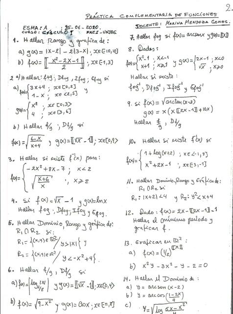 Práctica complementaria de funciones | Franck Alvaro Choque Hualpa | uDocz