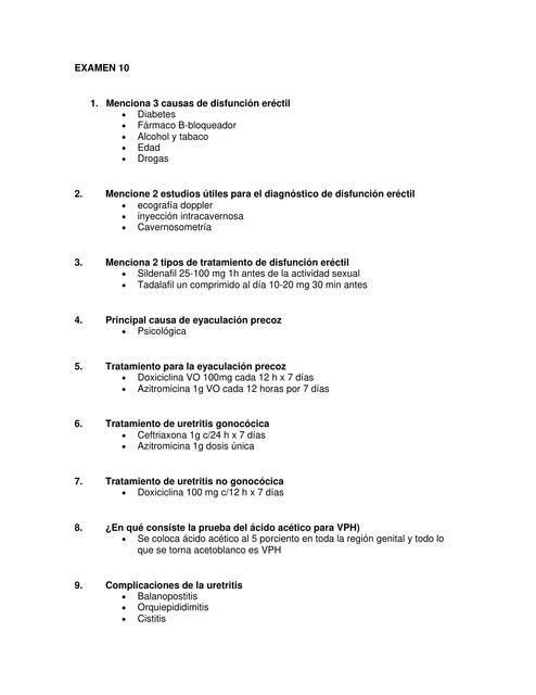 Examen 10 Urologia | Ana OC | uDocz