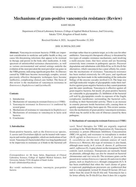 Mechanisms of gram positive vancomycin resistance | Emely Corina Rivera ...