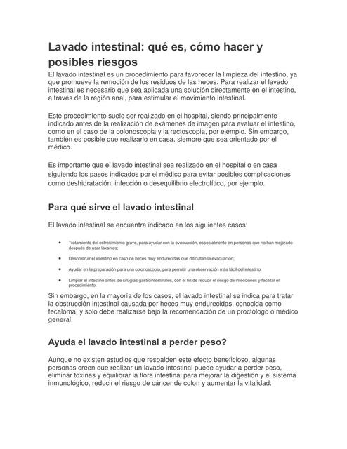 Lavado intestinal | Aura Ester Peréz Rada | uDocz