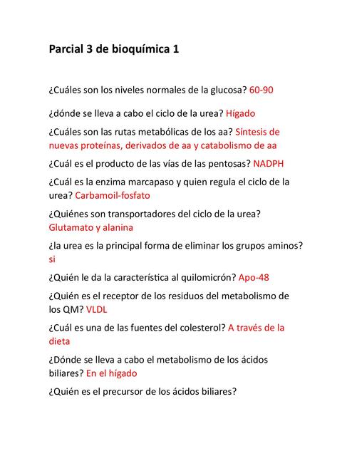Parcial 3 de bioquímica 1 | Medical Student | uDocz