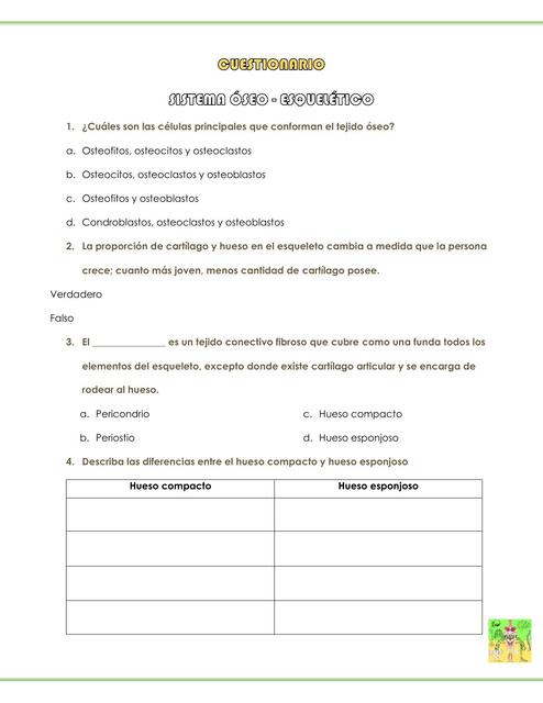 Prueba anatomía sistema óseo - esquelético | estudiofisio | uDocz