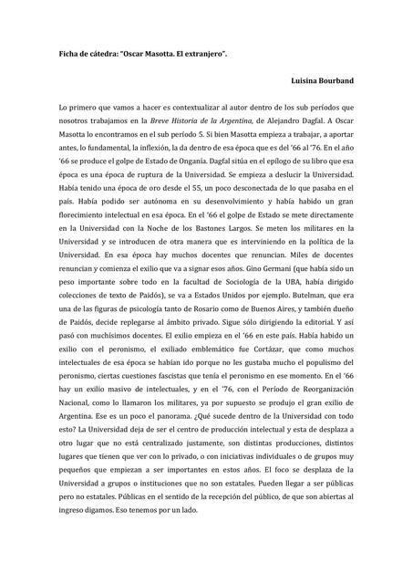 Ficha de Cátedra "Oscar Masotta, el Extranjero" | Sabri Gallo | uDocz