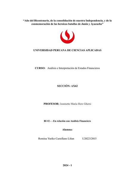Análisis E Interpretación De Estados Financieros Romina Yuriko Udocz