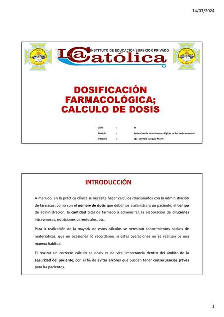 Dosificación farmacológica | Sarahí Chávez | uDocz