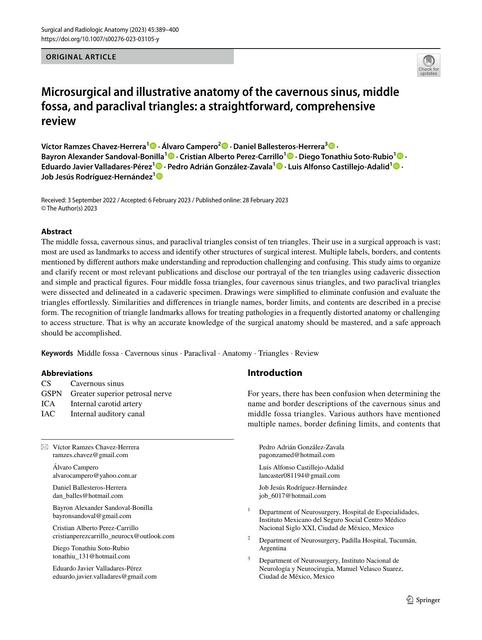 Microsurgical and illustrative anatomy of the cavernous sinus, middle ...