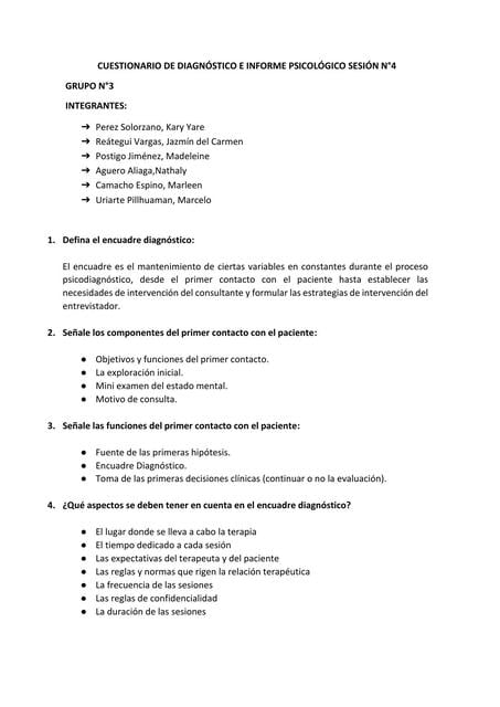 Cuestionario De DiagnÓstico E Informe PsicolÓgico Made Udocz 9019