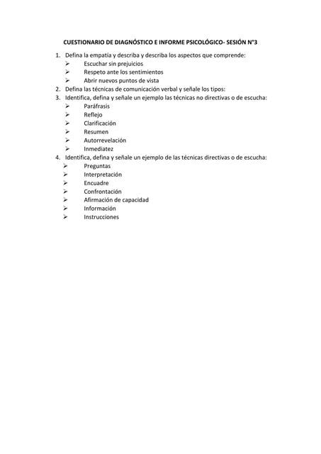 Cuestionario De DiagnÓstico E Informe PsicolÓgico Made Udocz 1306