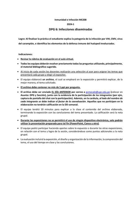 DPG 6 Infecciones diseminadas | Valeria | uDocz