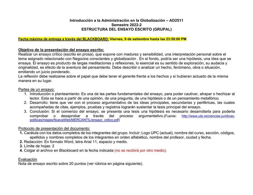 Estructura del Ensayo Escrito | Aithana | uDocz