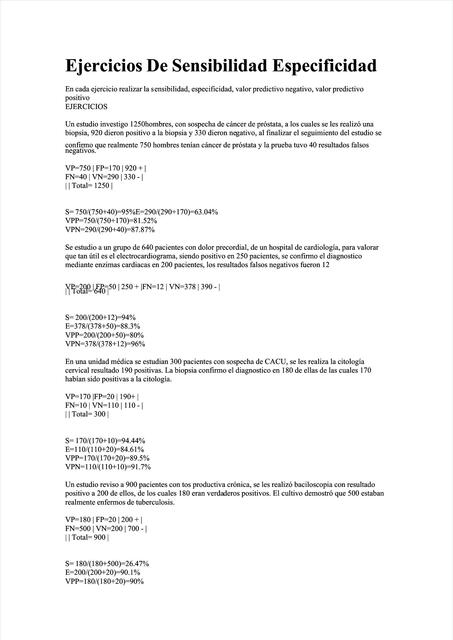 Ejercicios de sen y esp para examen | futuramedica encolores | uDocz