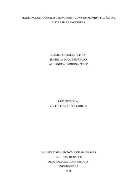 DISCRACIAS SANGUINEAS | Isabella Duque Hurtado | uDocz