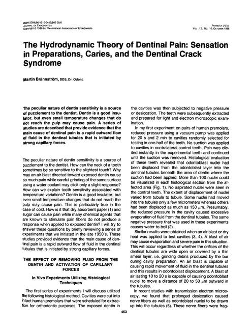 Hydrodynamic Theory of Dentinal Pain 1 | Karla Fernanda Alvarez ...