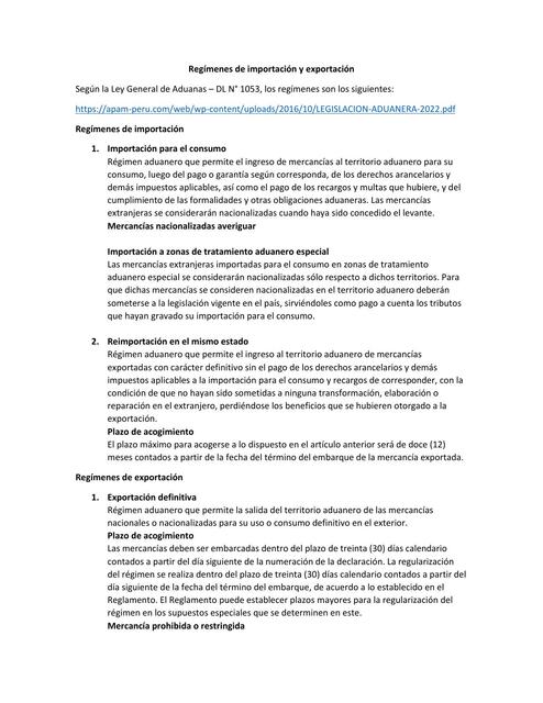 Regímenes de importación y exportación | Jeancarlo M. | uDocz