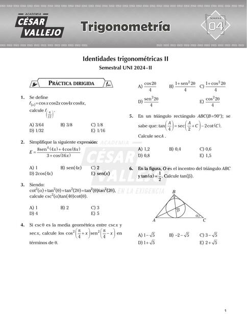 Identidades trigonométricas II - Practicas dirigidas- REPASO UNI | LKevin Vargas | uDocz