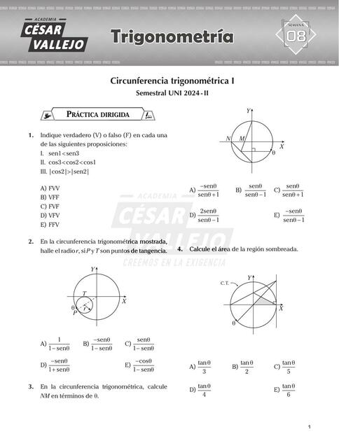 Circunferencia trigonométrica - Practicas dirigidas- REPASO UNI | LKevin Vargas | uDocz