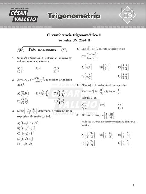 Circunferencia trigonométrica II - Practicas dirigidas- REPASO UNI | LKevin Vargas | uDocz