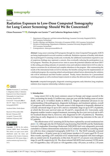 Radiation Exposure to Low-Dose Computed Tomographyfor Lung Cancer ...