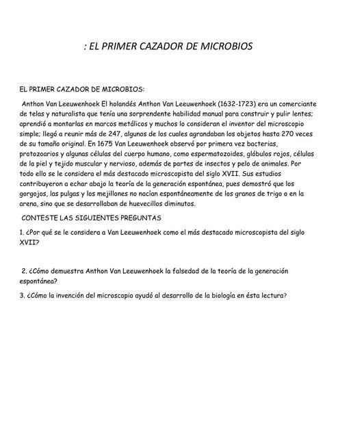 El primer cazador de microbios | Clau Leii | uDocz El primer cazador de microbios | Clau Leii | uDocz