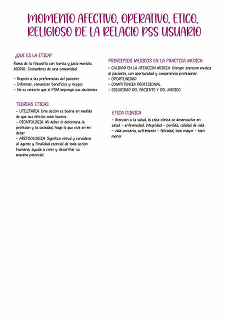 Momento afectivo, operativo, ético, religioso de la relación PSS ...
