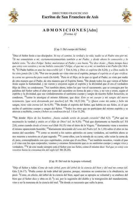 Admoniciones de San Francisco de Asís | Cultura global | uDocz